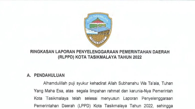 RINGKASAN LAPORAN PENYELENGGARAAN PEMERINTAHAN DAERAH (RLPPD) KOTA TASIKMALAYA TAHUN 2022 ...